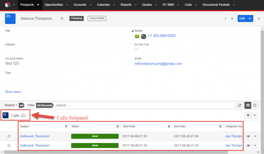 Click to Call Feature in SugarCRM with the RT Telephony Plugin